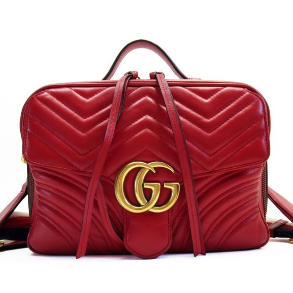 Gucci | Bags | Gucci Gg Marmont Leather Shoulder Bag Red Gold 4980 ...